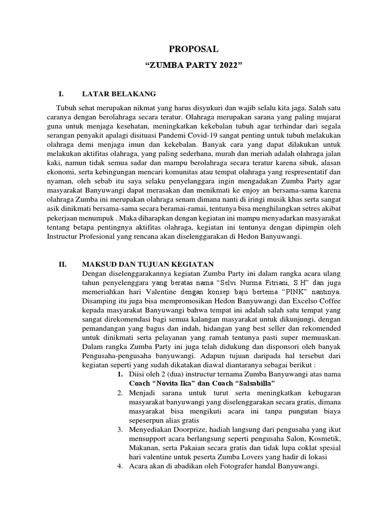 Proposal Zumba Party | PDF