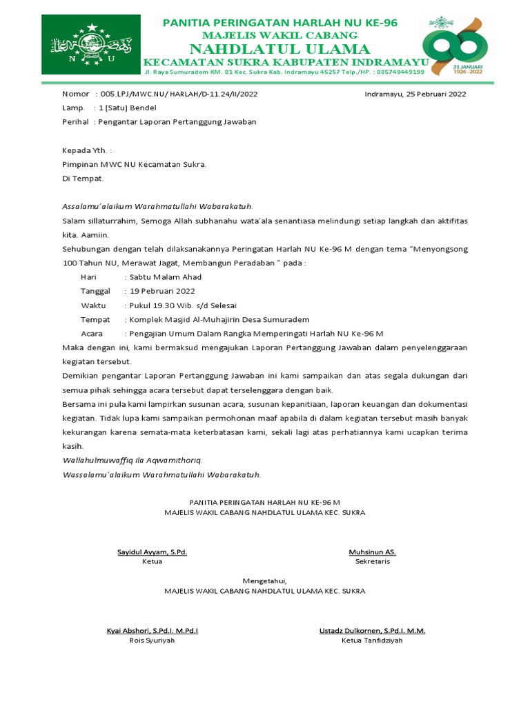 LPJ Harlah Nu 96 | PDF