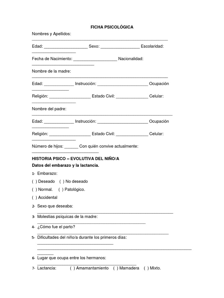 FICHA Psicologica Del Niño | PDF | Ciencias de la Salud