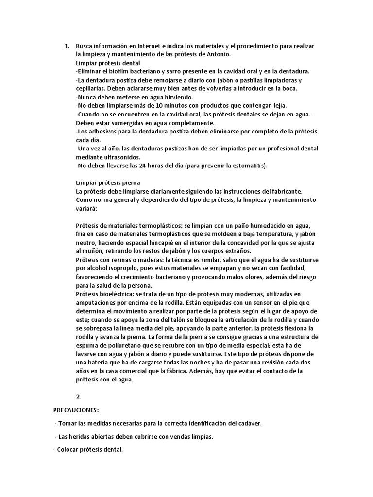Act 4 Caso Practico Unidad1 mf1017 - 2 | PDF | Dentadura postiza | Agua