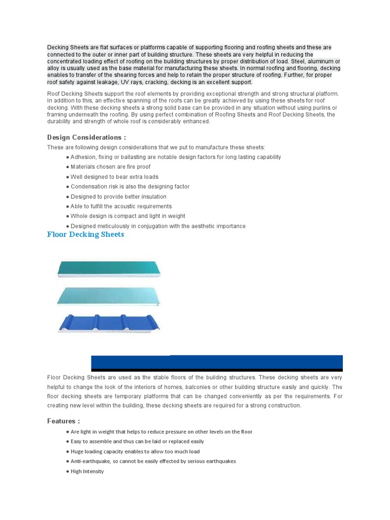 Floor Decking Sheets: Design Considerations | PDF | Roof | Door