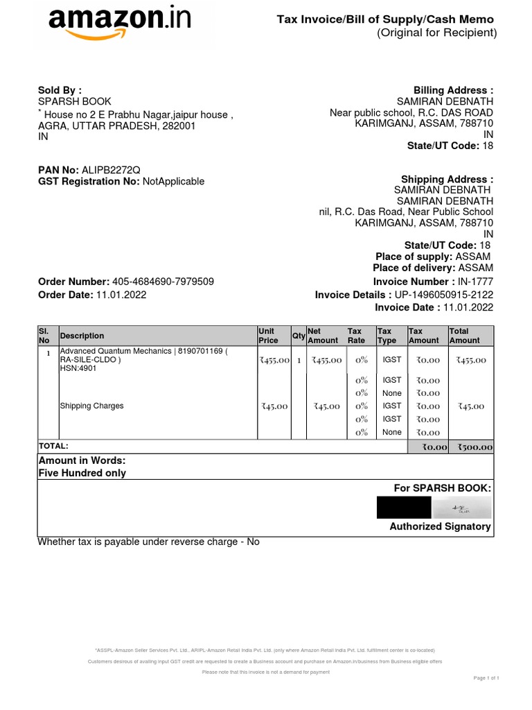Tax Invoice/Bill of Supply/Cash Memo: (Original For Recipient) | PDF ...