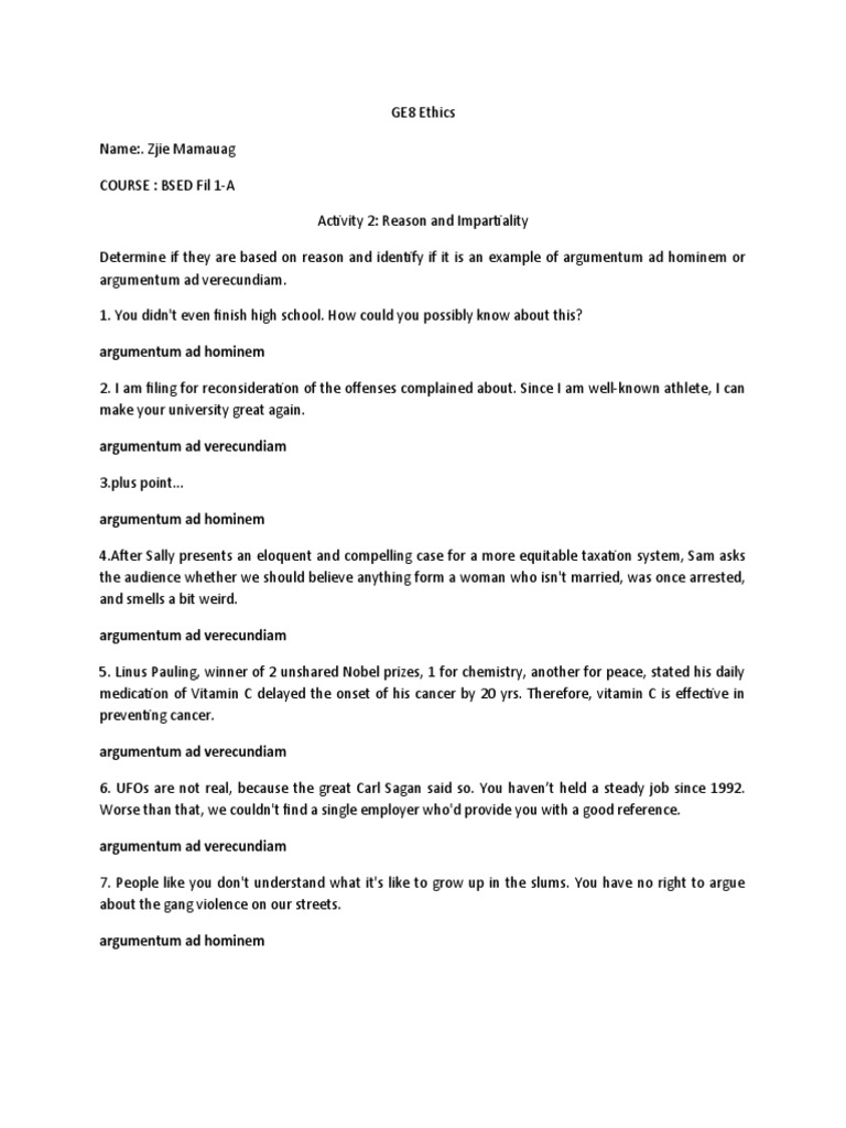 Activity 2 Reason ZJIE MAMAUAG BSED FIL 1-A | PDF | Law