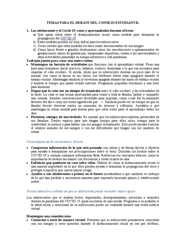 Temas para El Debate Del Consejo Estudiantil | PDF | Adolescencia