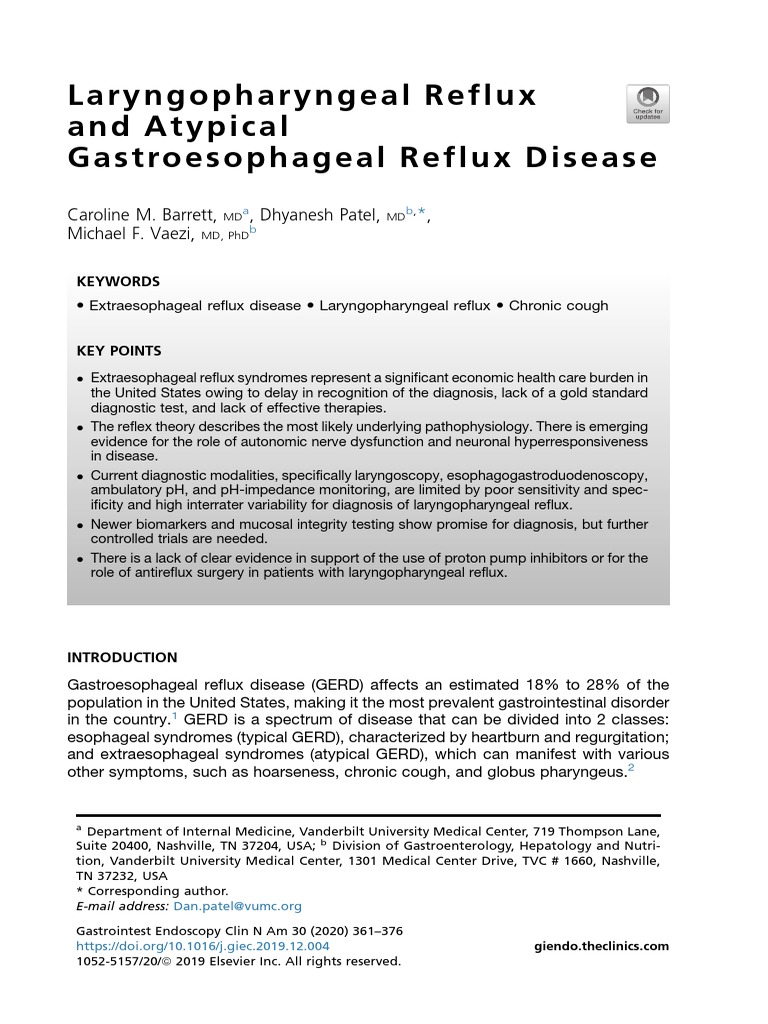 Laryngopharyngeal Reflux and Atypical GERD 2019 | PDF ...