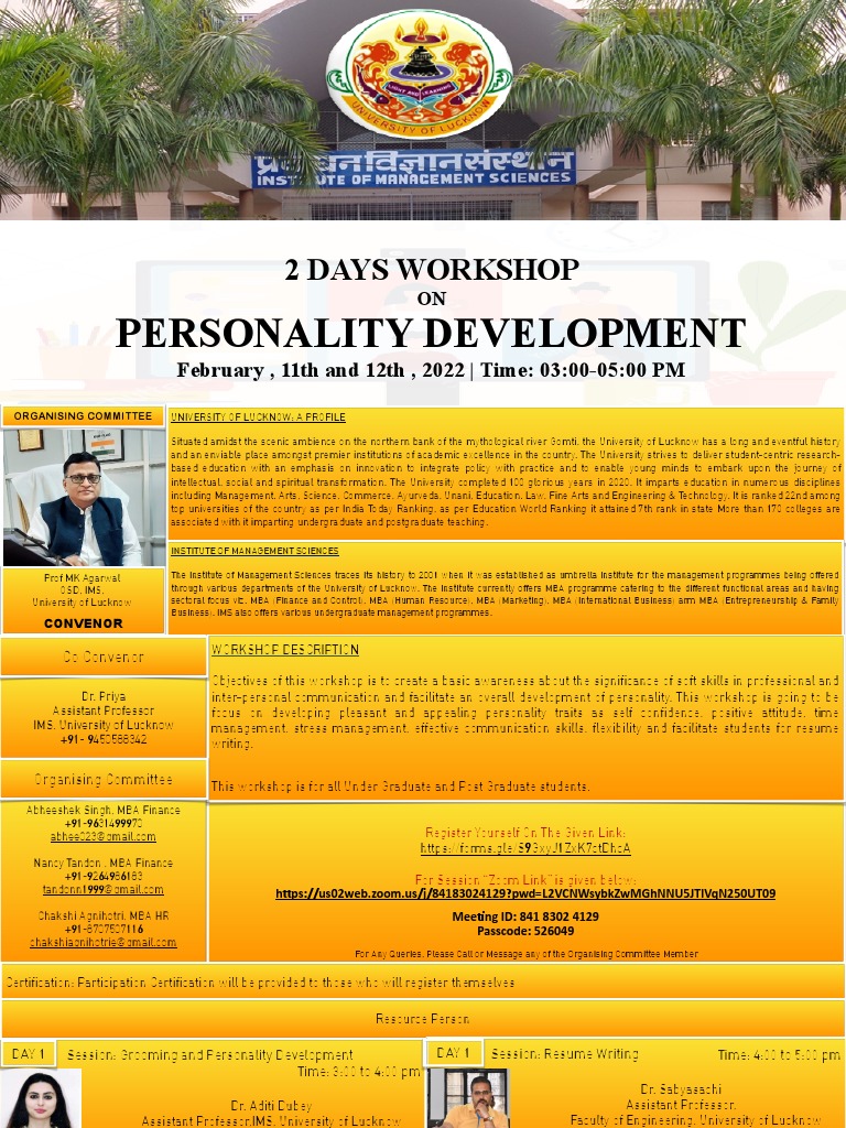 Workshop On Personality Development | PDF | University | Master Of ...
