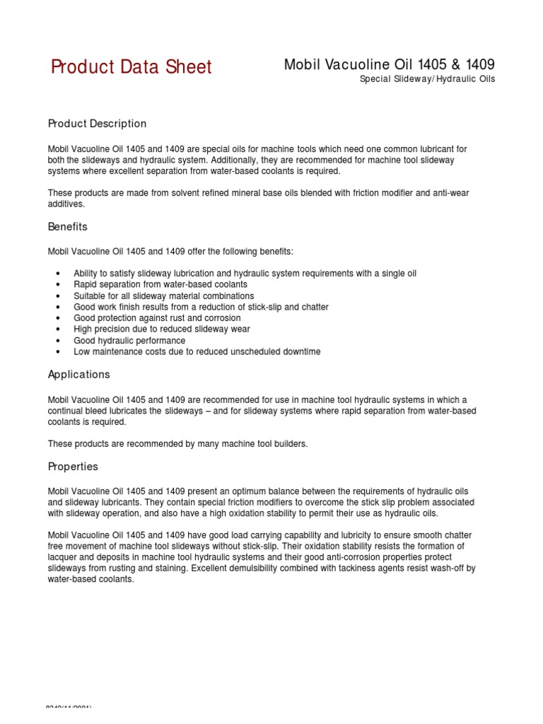 Vacuoline 1405 & 1409 Pds | PDF | Lubricant | Oil