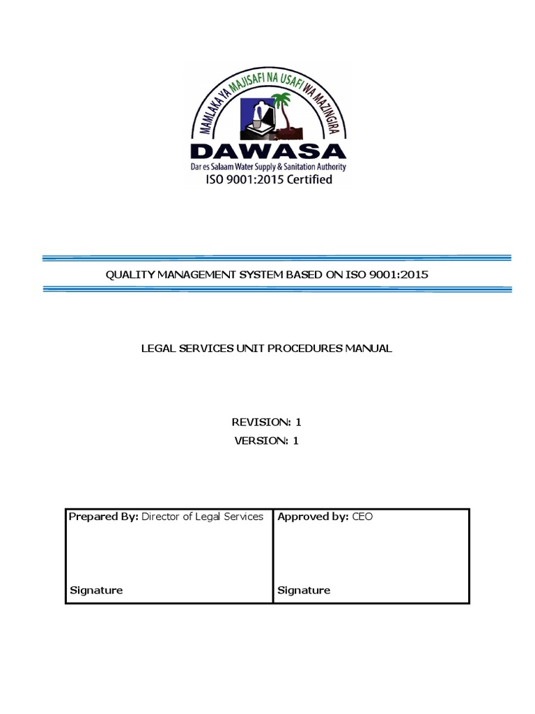 DAWASA Legal Services Procedures Manual | PDF | Iso 9000 | Lawsuit
