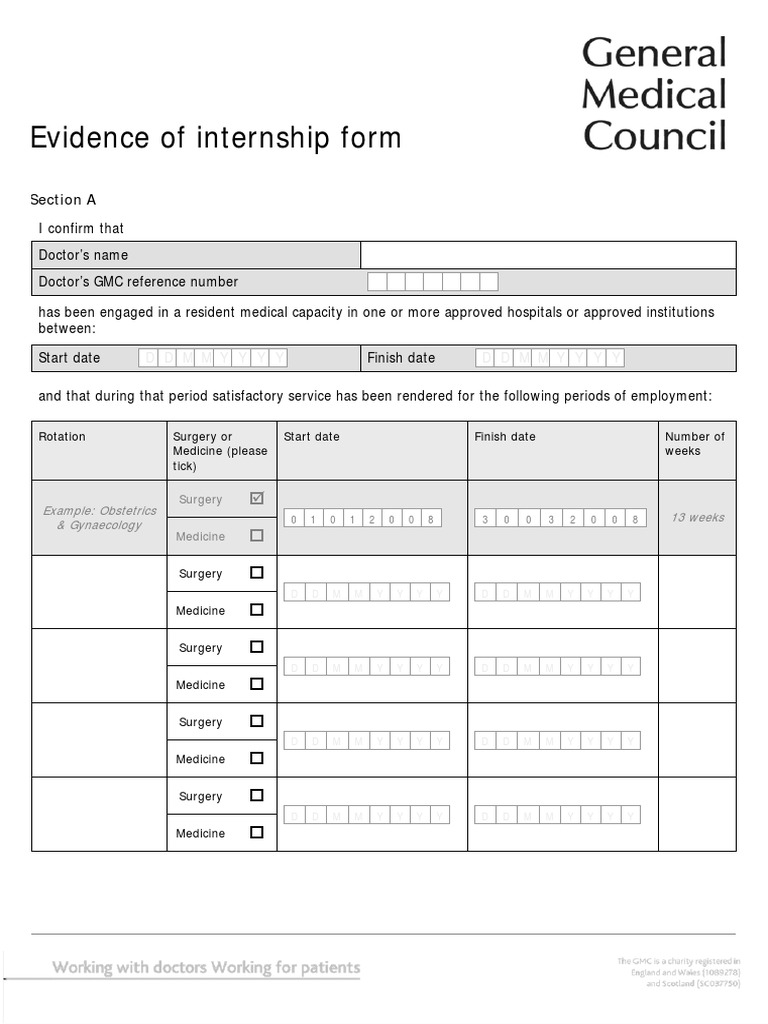 GMC Evidence of Internship Form | PDF