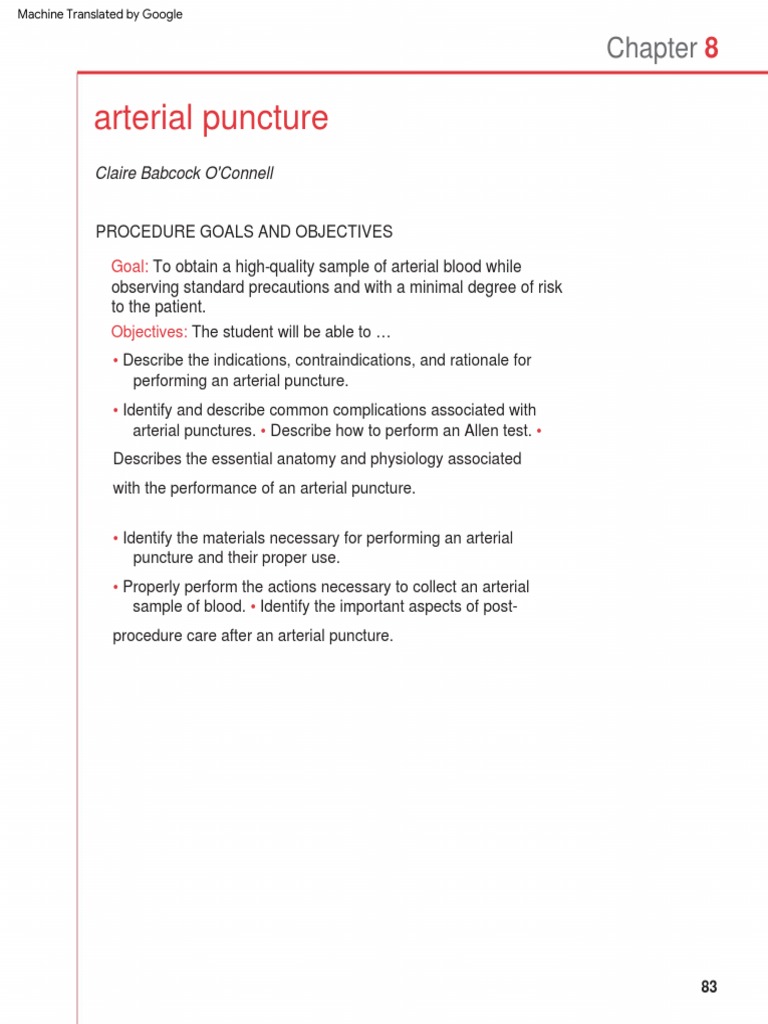 Arterial Puncture: Claire Babcock O'Connell | PDF | Thrombosis | Syringe