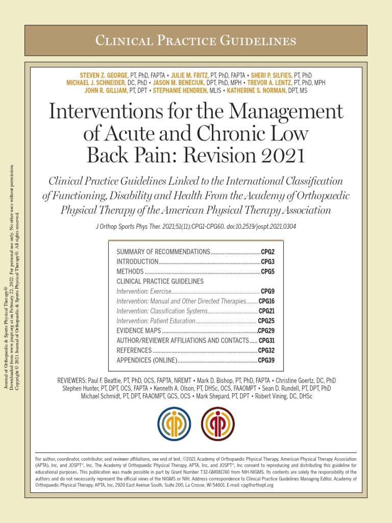 Interventions For The Management of Acute and Chronic Low Back Pain ...