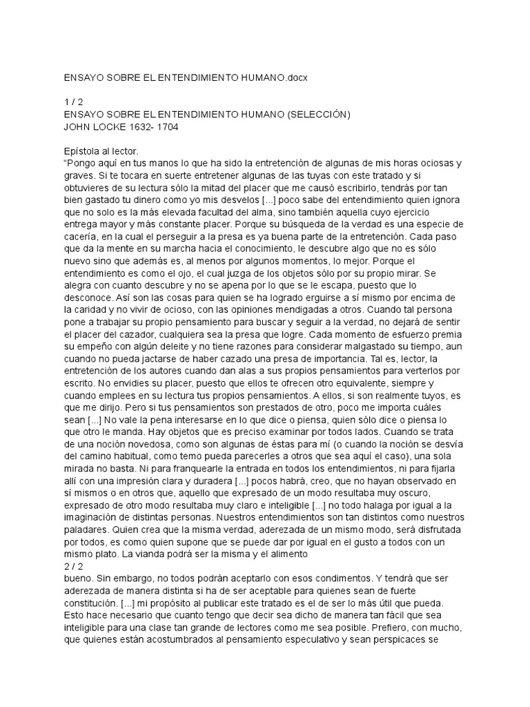 Ensayo Sobre El Entendimiento Humano | PDF | Conocimiento | John Locke