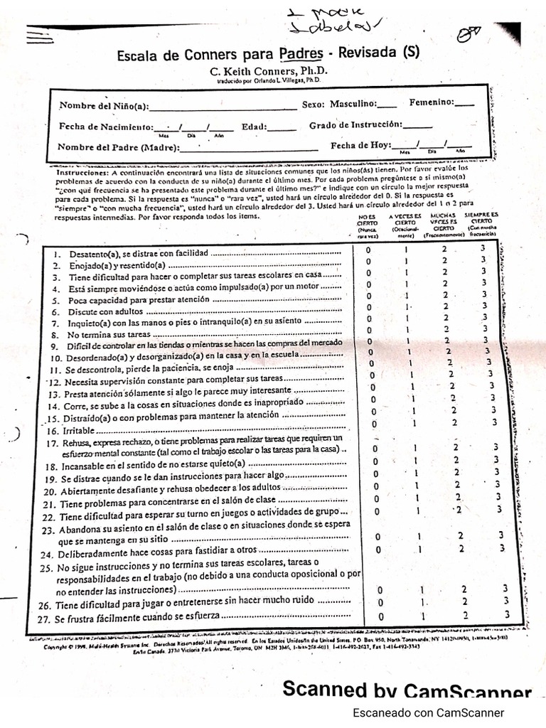 Escala Conner para Padres | PDF Escala Conner para Padres | PDF