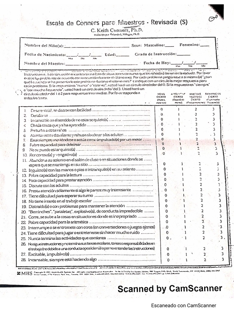 Escala Conners para Maestros | PDF