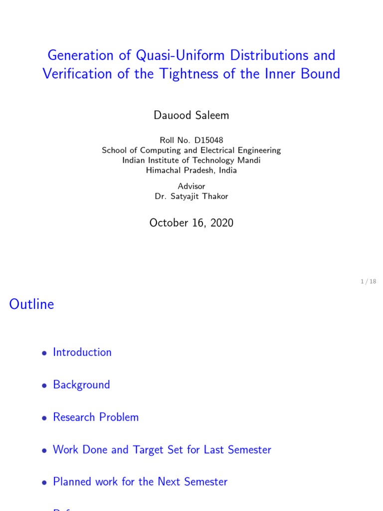 Generation of Quasi-Uniform Distributions and Verification of The ...