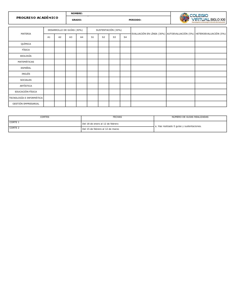 Hoja de Progreso Académico | PDF