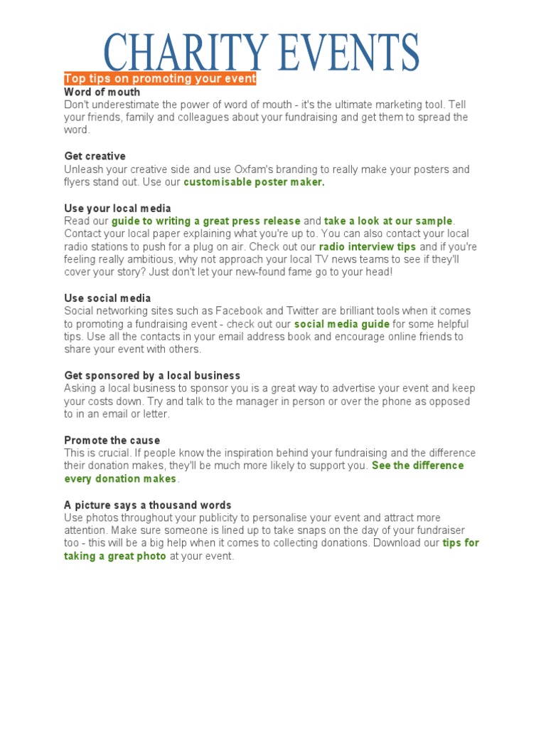 Top Tips On Promoting Your Event | PDF | Fundraising | Social Media