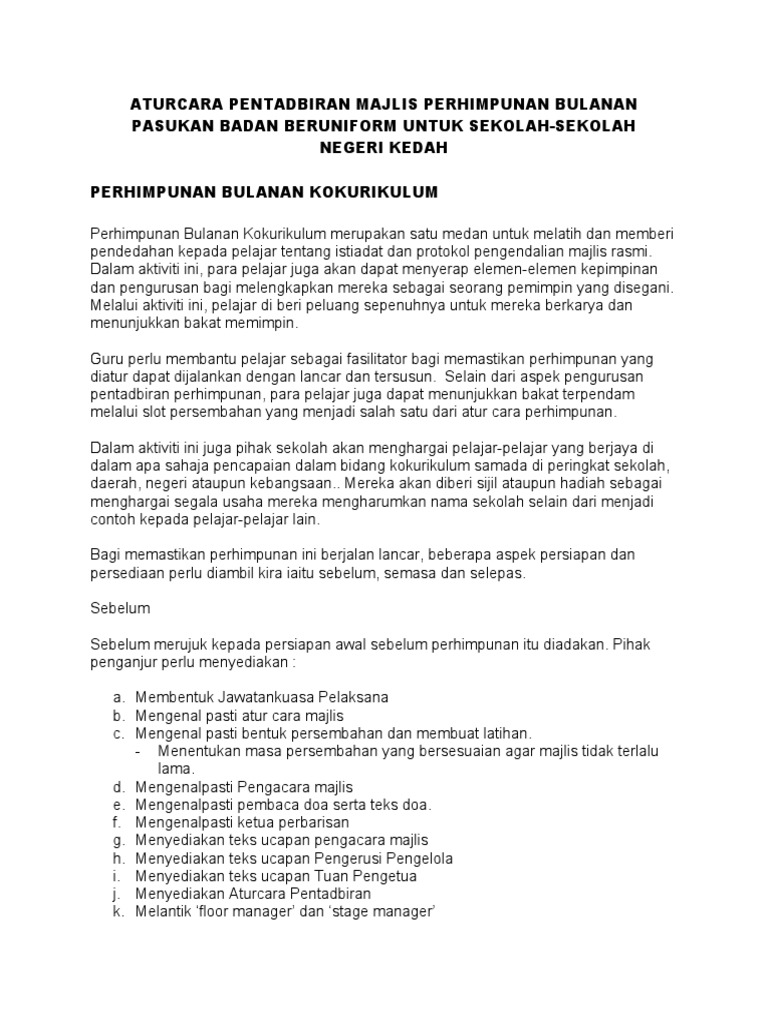 Aturcara Pentadbiran Perhimpunan Kokurikulum | PDF
