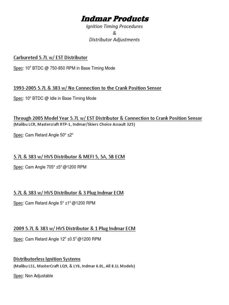 Indmar Ignition Timing & Adjustments | PDF | Distributor | Ignition System