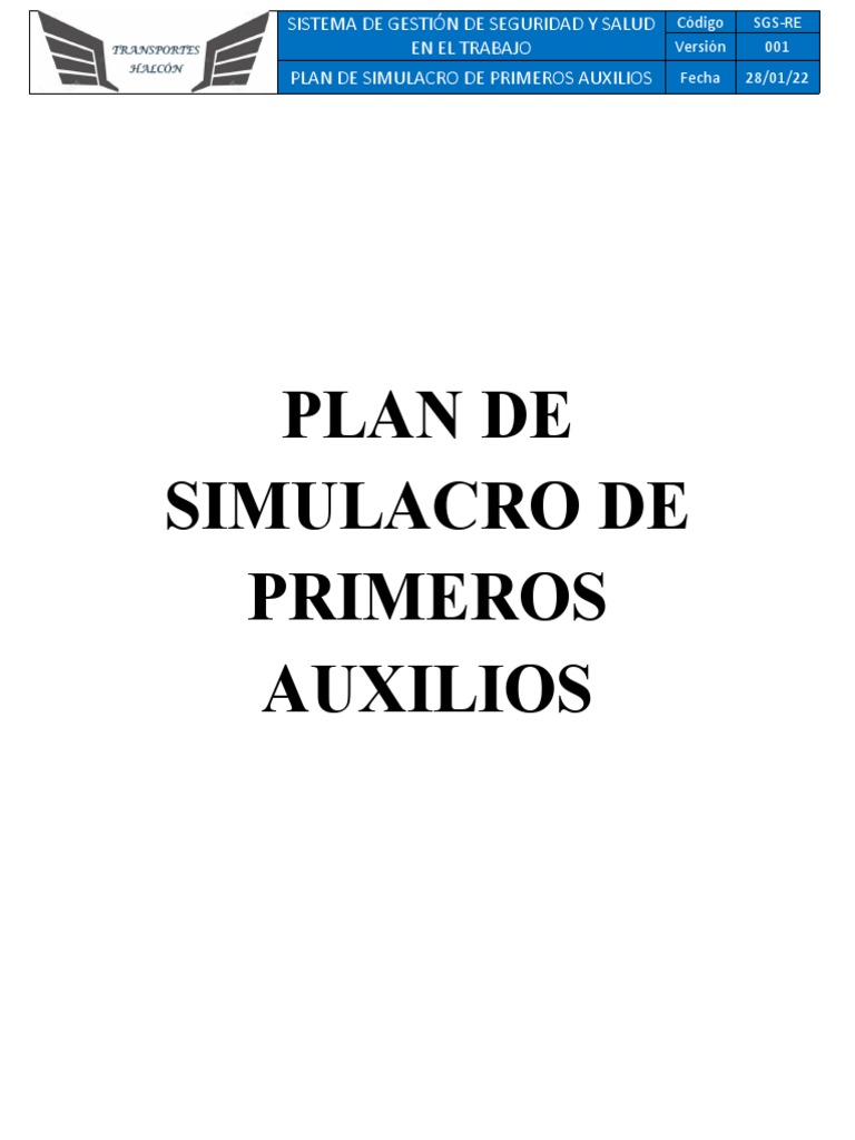 Plan de Simulacro de Primeros Auxilios | PDF | Simulación | Business