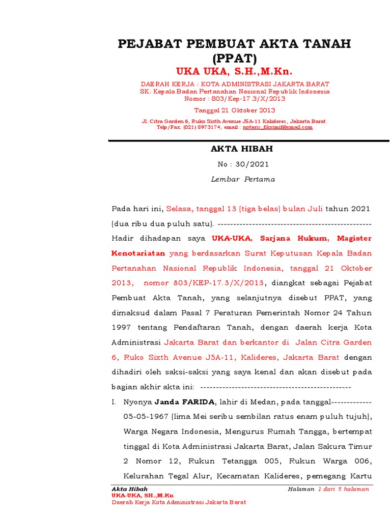 CONTOH AKTA HIBAH Uka | PDF