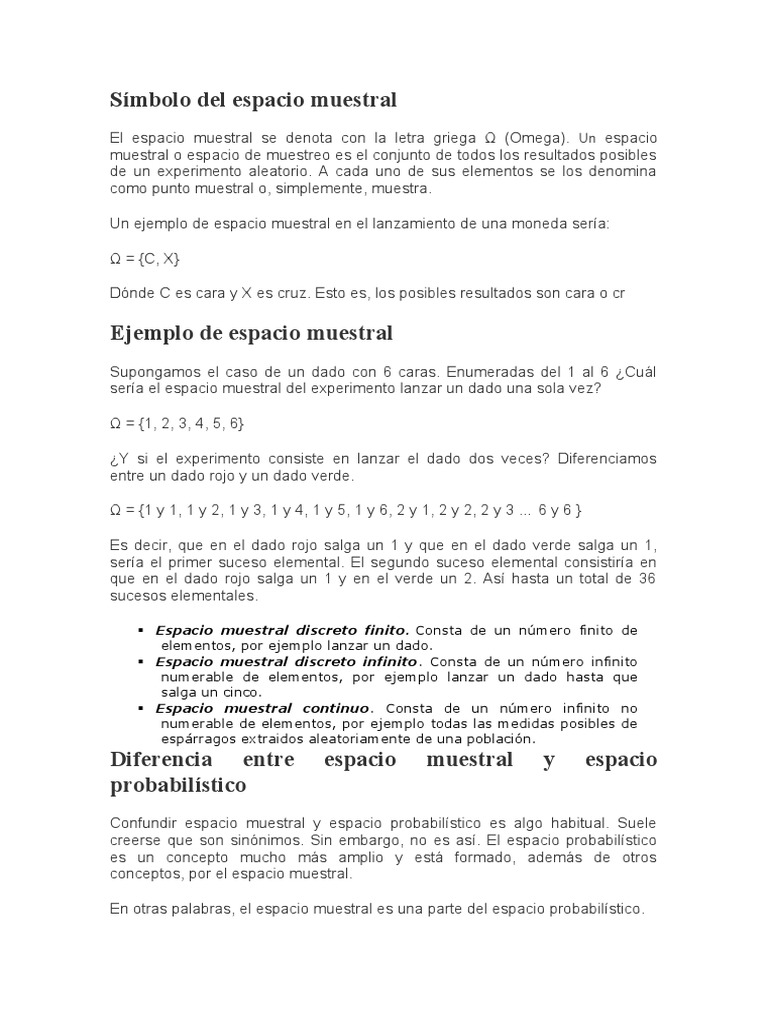 Símbolo del espacio muestral | PDF | Probabilidad | Conceptos matemáticos