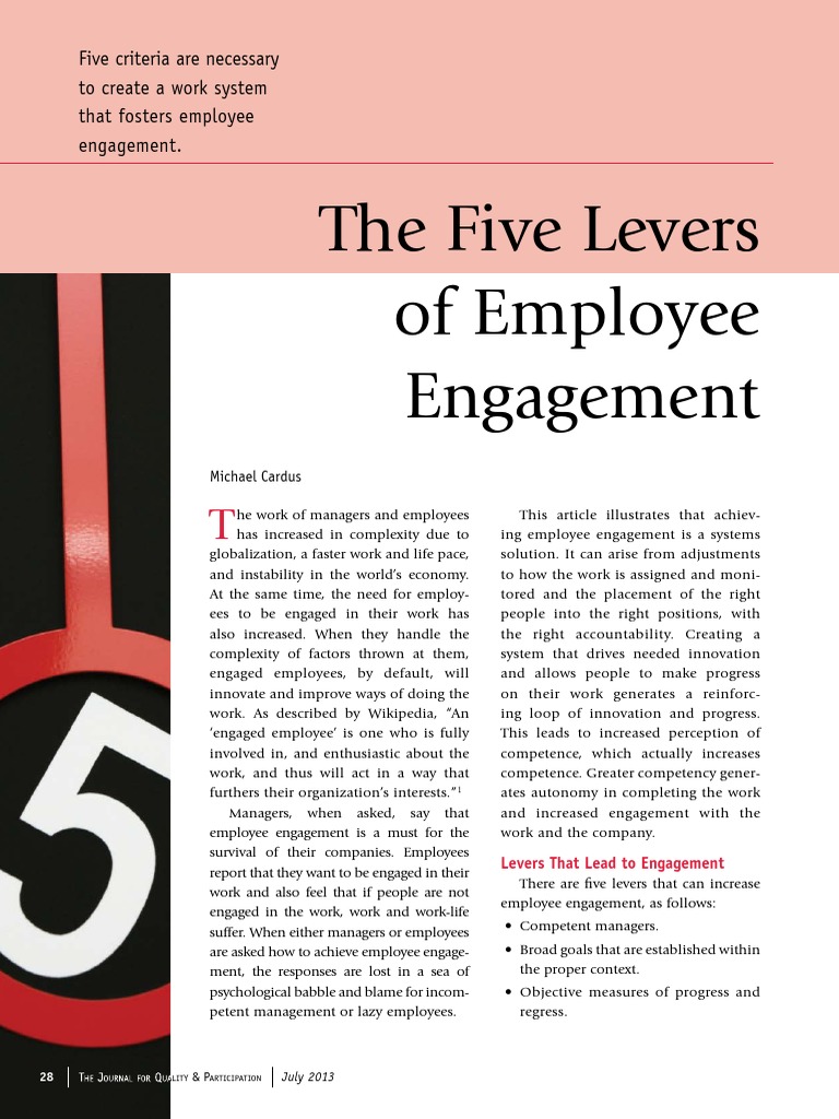 The 5 Levers of Employee Engagement JQP Cardus | PDF | Goal | Employment