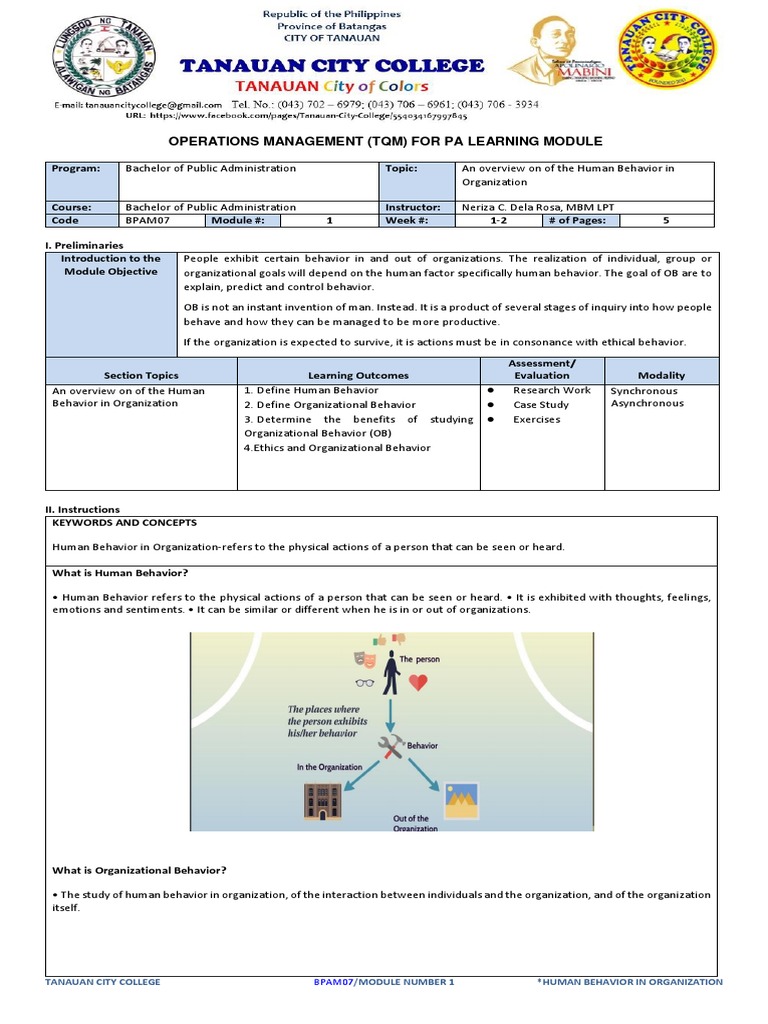 Hbo-Module 1 PDF | PDF | Behavior | Organizational Behavior