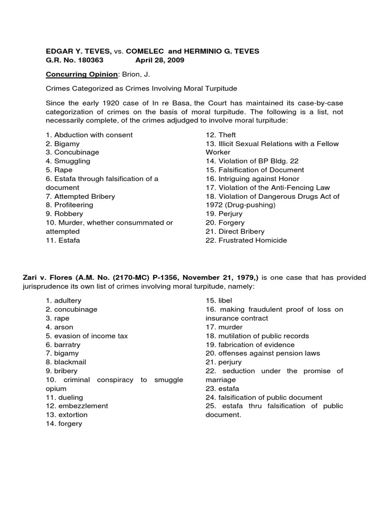 Crimes categorized as involving moral turpitude | PDF | Crime ...
