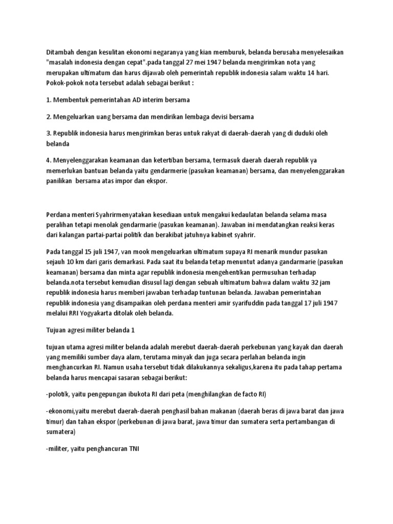 Agresi Militer Belanda 1947 dan Dampaknya | PDF | Politik | Sejarah