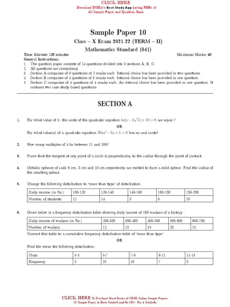 Maths Paper 10 | PDF | Sphere | Circle