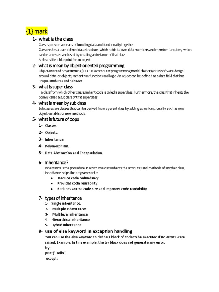 Mark 1 What Is The Class Pdf Inheritance Object Oriented Programming Class Computer