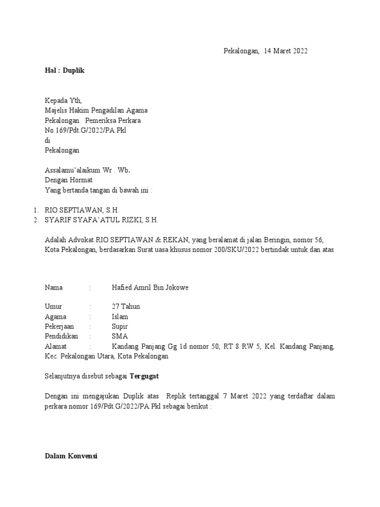 Duplik | PDF | Hukum