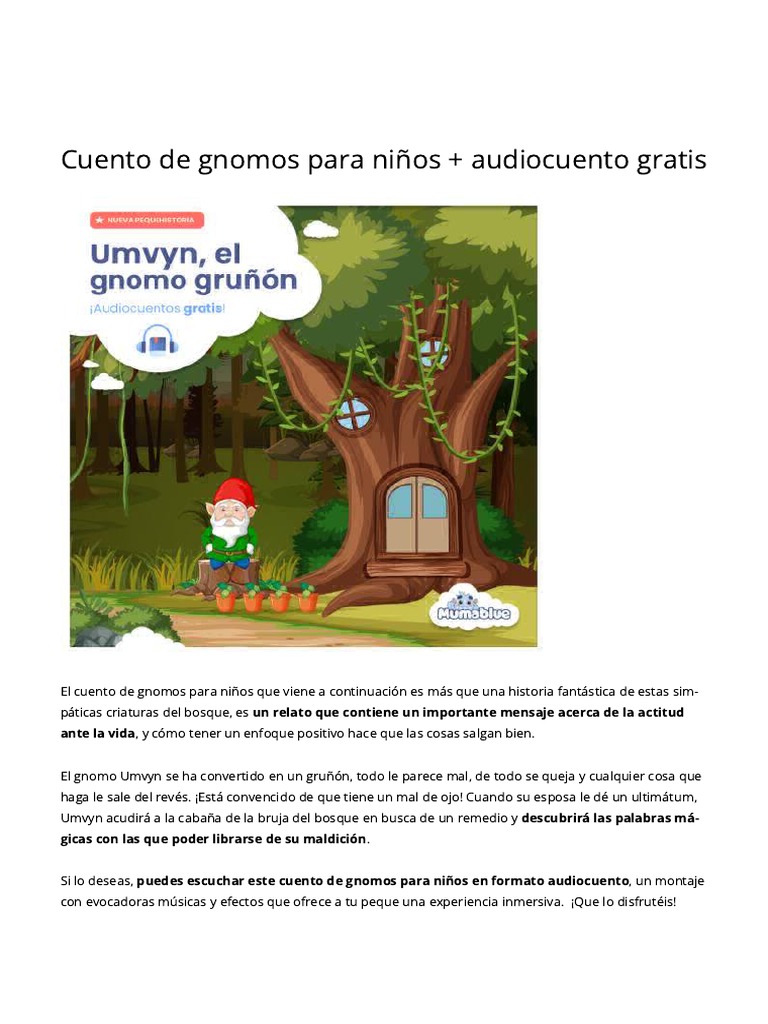 Cuento de Gnomos para Niños + Audiocuento Gratis - Blog Mumablue | PDF