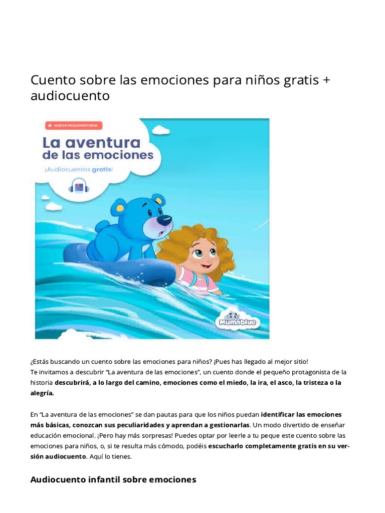 Cuento Sobre Las Emociones para Niños Gratis + Audiocuento - Blog Mumablue | PDF