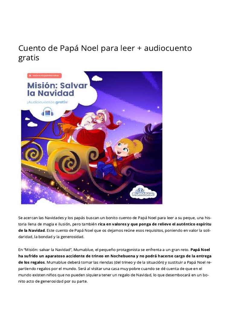 Cuento de Papá Noel Para Leer + Audiocuento Gratis - Blog Mumablue | PDF | Papá Noel | Navidad