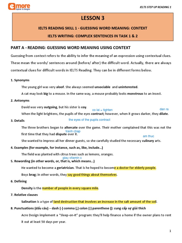 Lesson 3: Part A - Reading: Guessing Word Meaning Using Context | PDF ...