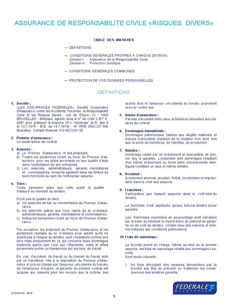 Assurance Responsabilité Civile Risques Divers | PDF | Assurance | Risque