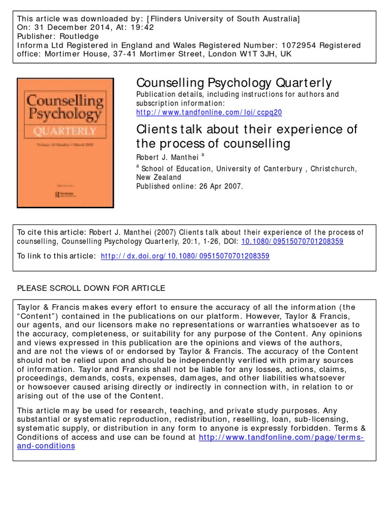 Manthei 2007 | Download Free PDF | Psychotherapy | Counseling Psychology