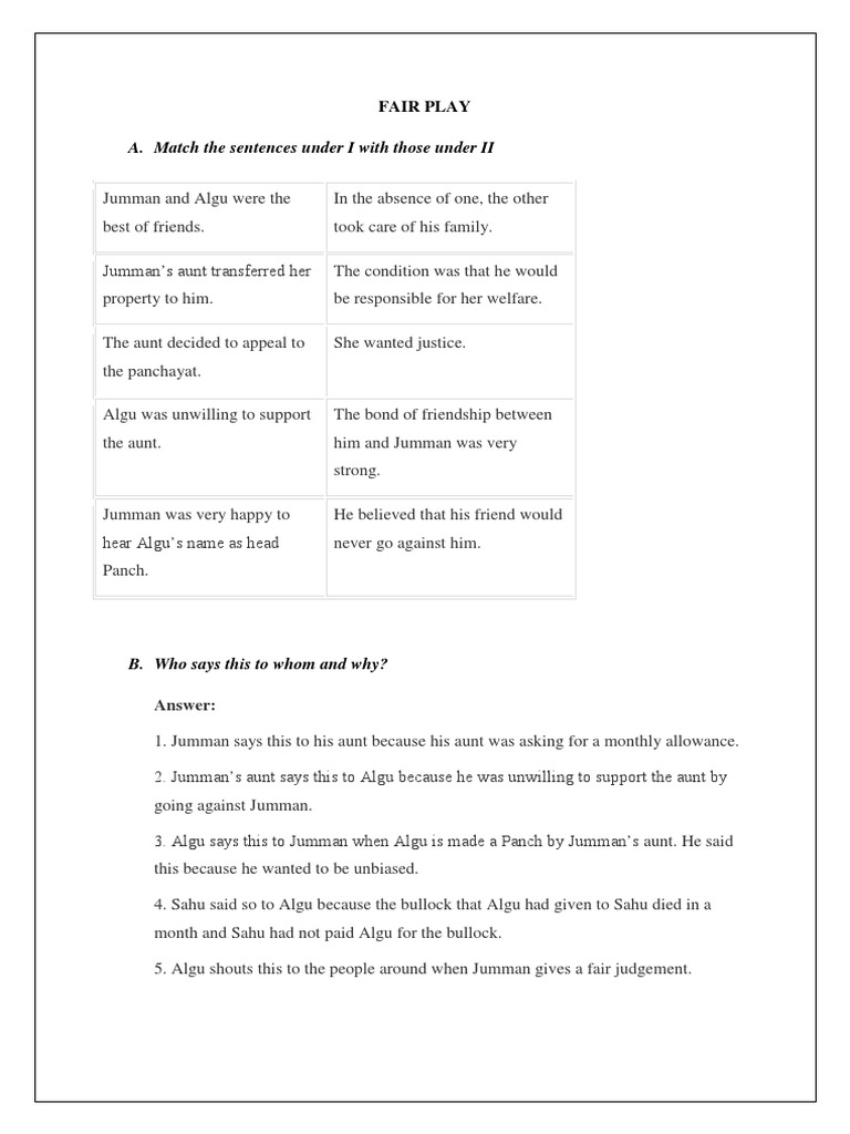 Class 6 Unit 7 Fair Play | PDF
