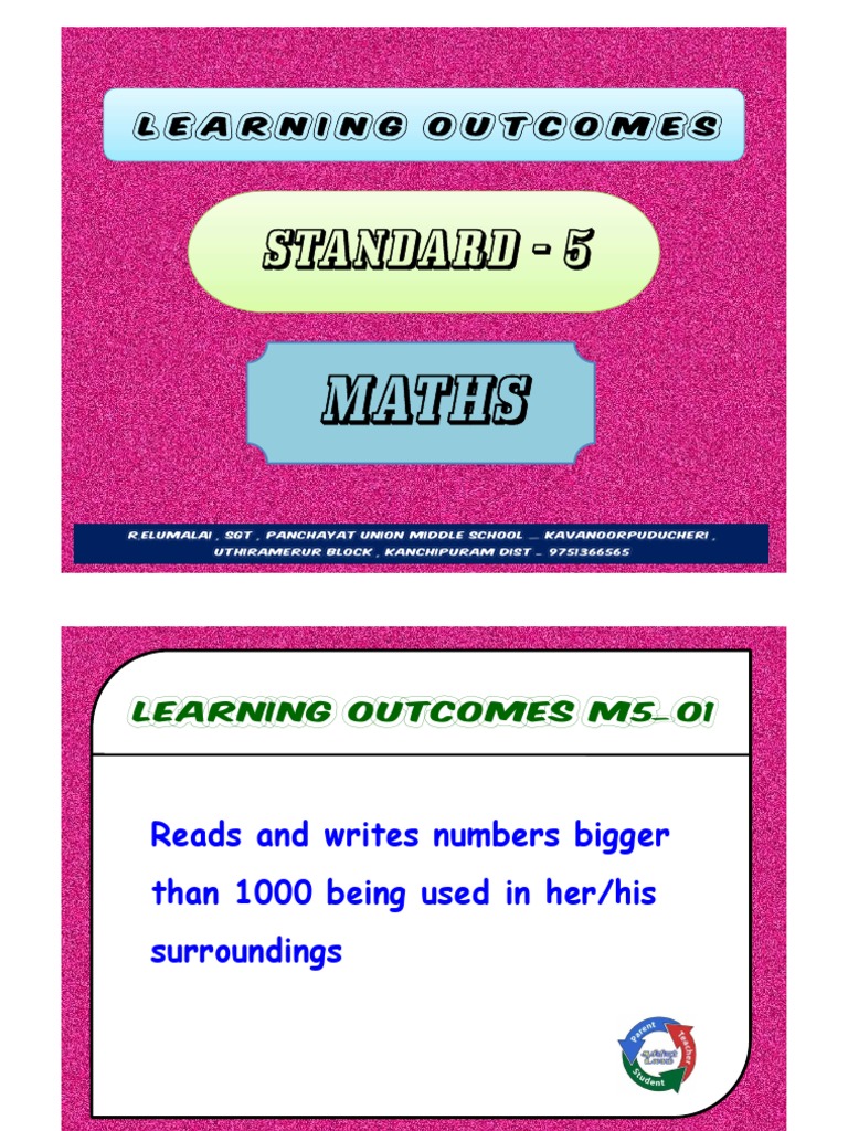 Learning Outcomes Maths - 5 STD EM | PDF