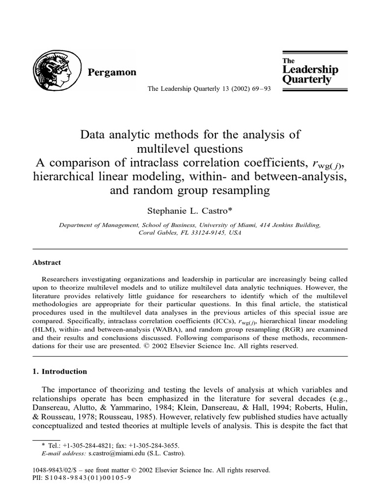 A Comparison of Intraclass Correlation Coefficients, RWG (J) | PDF ...