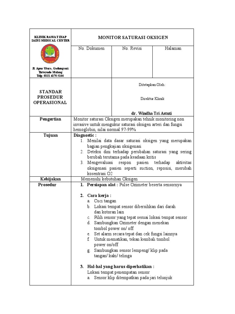 Sop Mengukur Saturasi | PDF