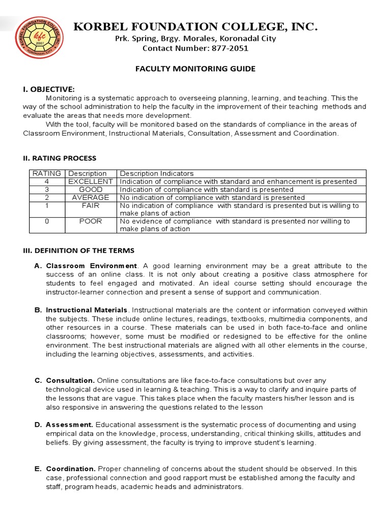 Faculty Observation & Monitoring Tool | PDF | Educational Assessment ...