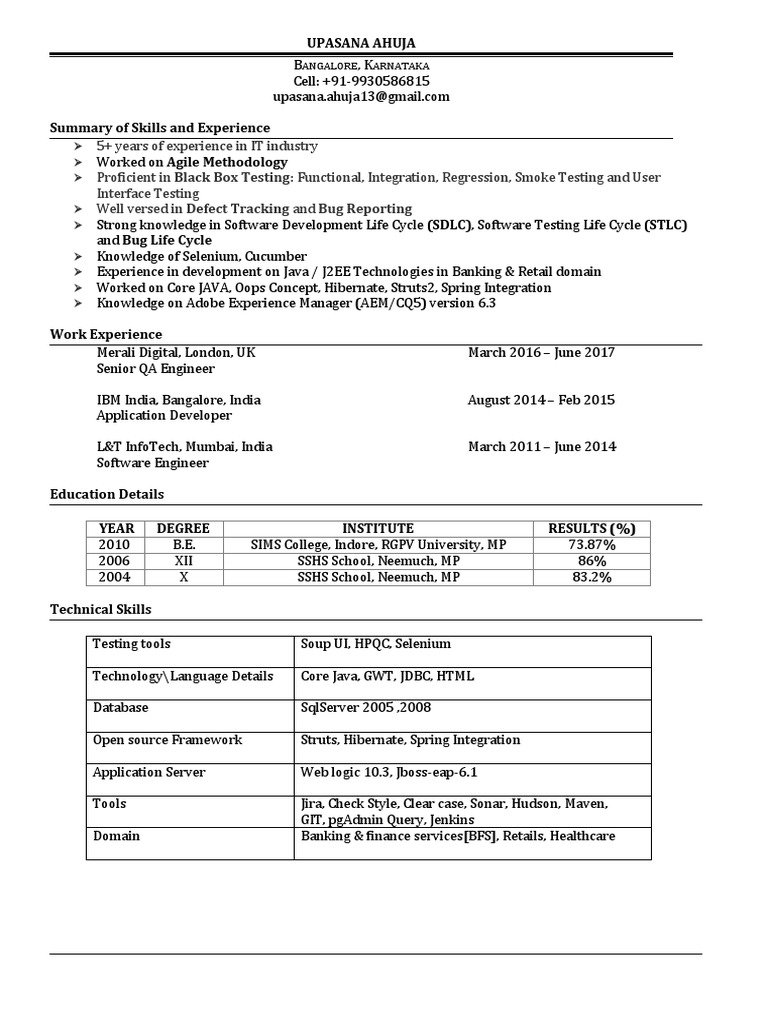 Testing - CV - Upasana Ahuja | PDF | Selenium (Software) | Software Testing