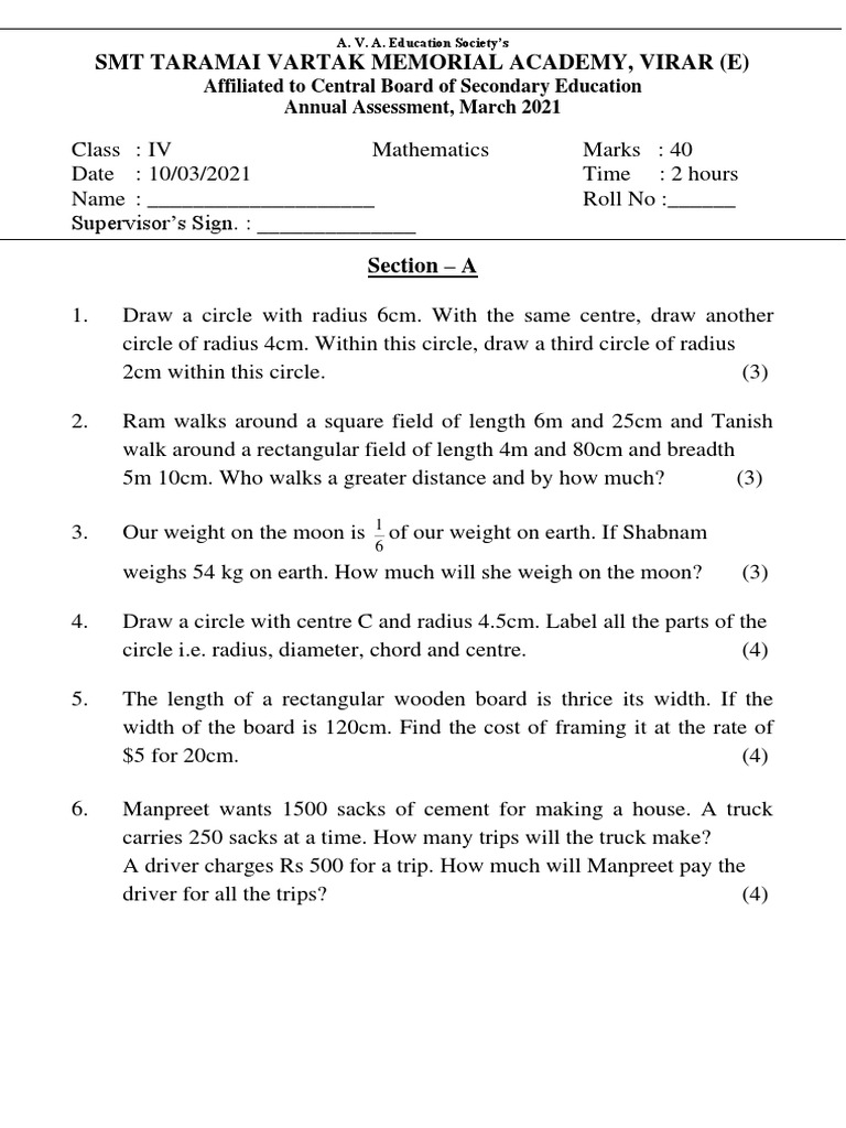 Class IV Maths | PDF | Mathematics
