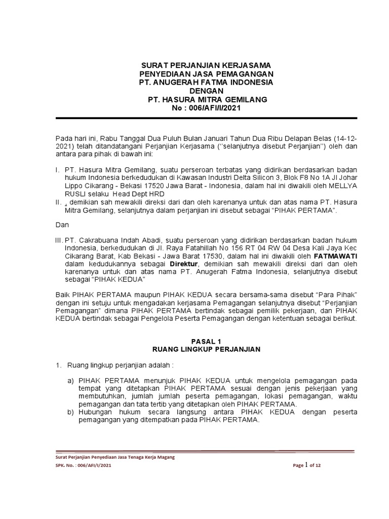 Draft SPK Magang Terbaru | PDF