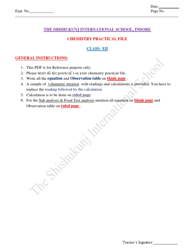 Chemistry File - PDF Practical XII Clss 12 Chemistry | PDF | Titration ...