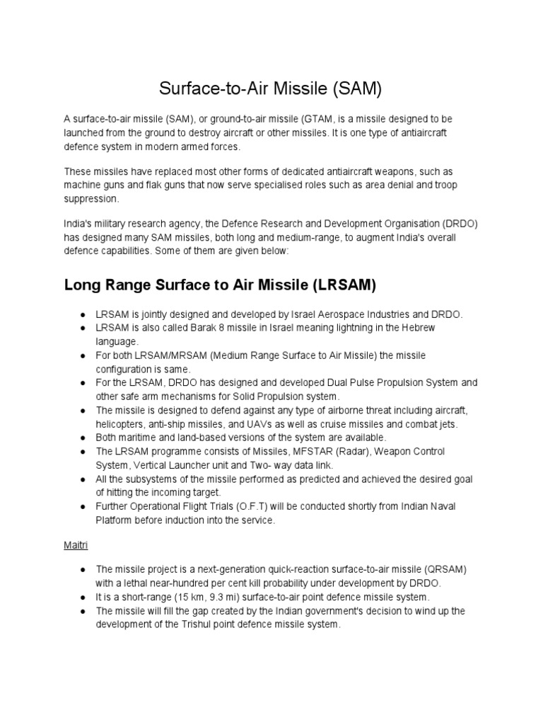 Long Range Surface To Air Missile (LRSAM) | PDF | Missile | Surface To ...