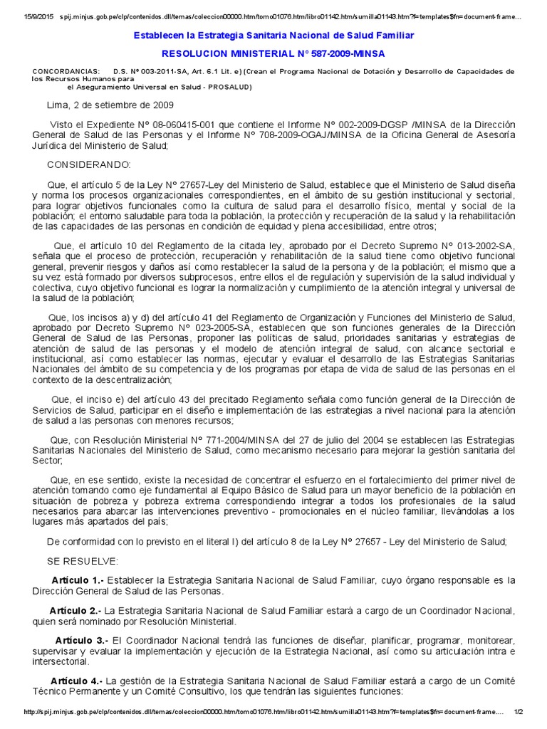 ST RF 08 RM 587 2009 Minsa Esnsf | PDF | Relaciones personales, crianza y desarrollo personal